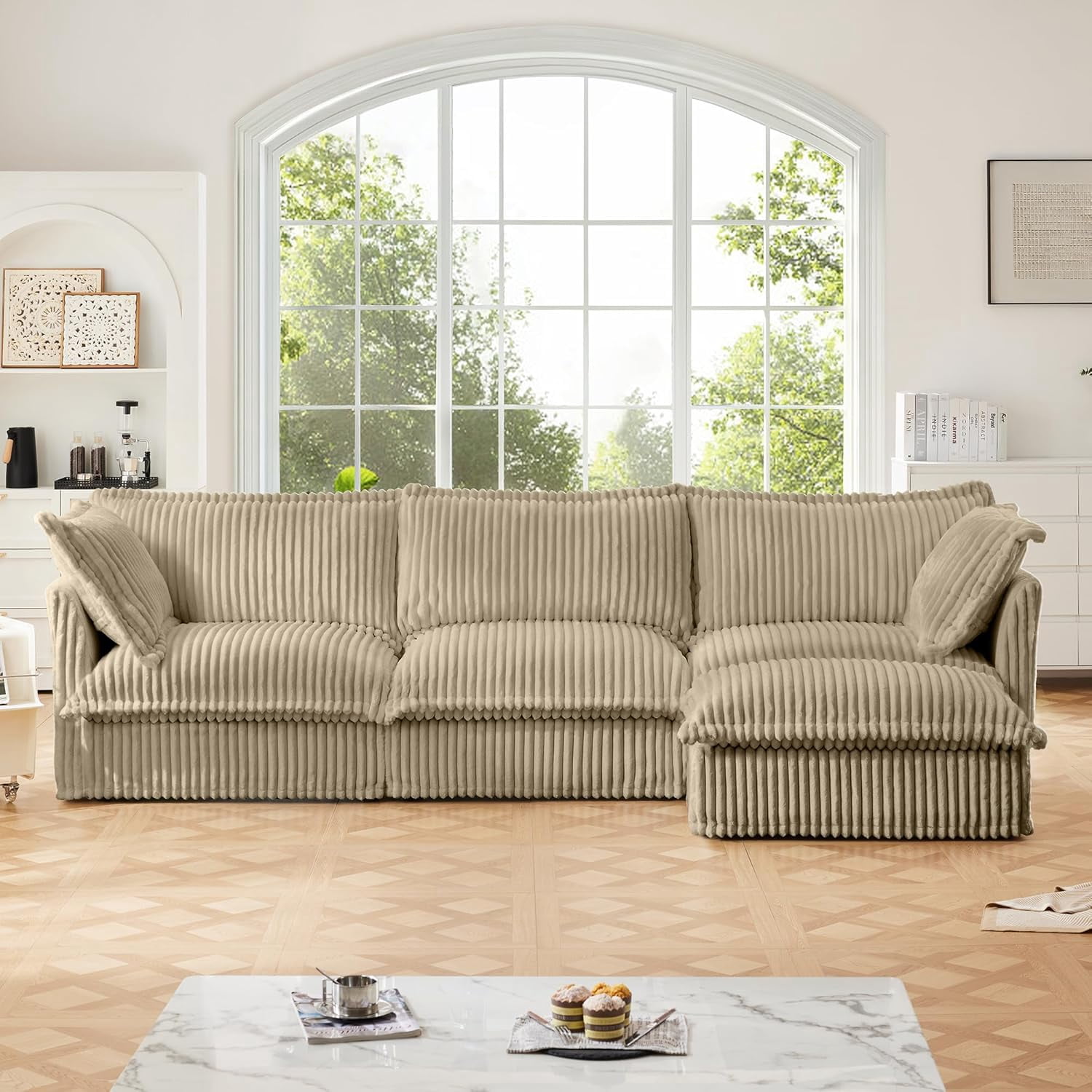L Shaped Modular Sectional Sofa, 120" Comfy Corduroy Cloud Couch with ...