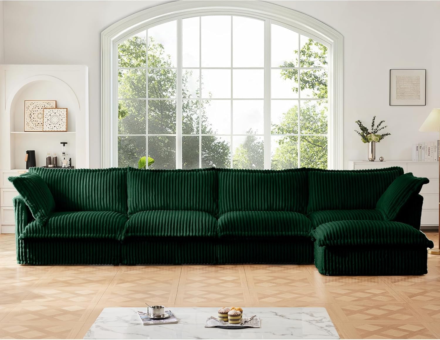 L Shaped Modular Sectional Sofa, 156.6" Comfy Corduroy Cloud Couch with ...