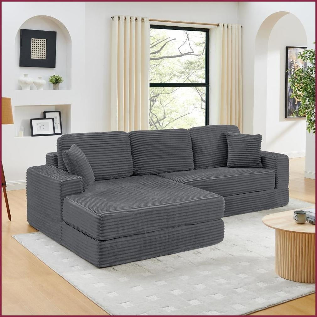 L-Shaped Modular Sectional Sofa, Modern Minimalist Soft Corduroy Couch ...