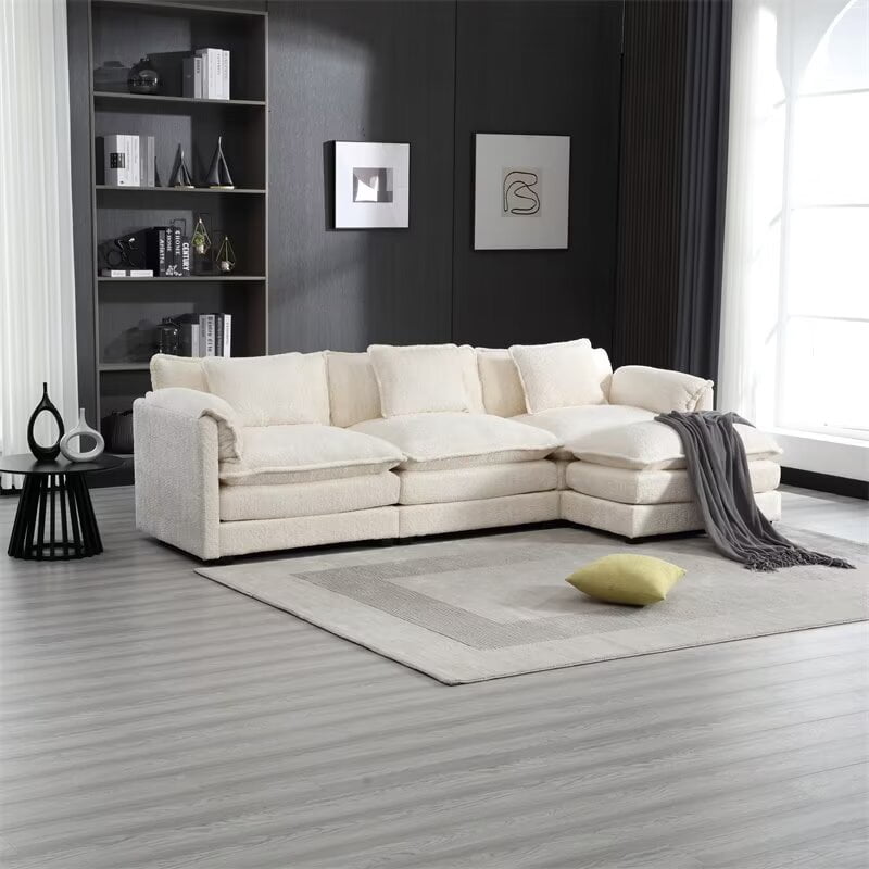 L-shaped Modular Sectional Sofa with Removable Ottoman, Modern Boucle ...