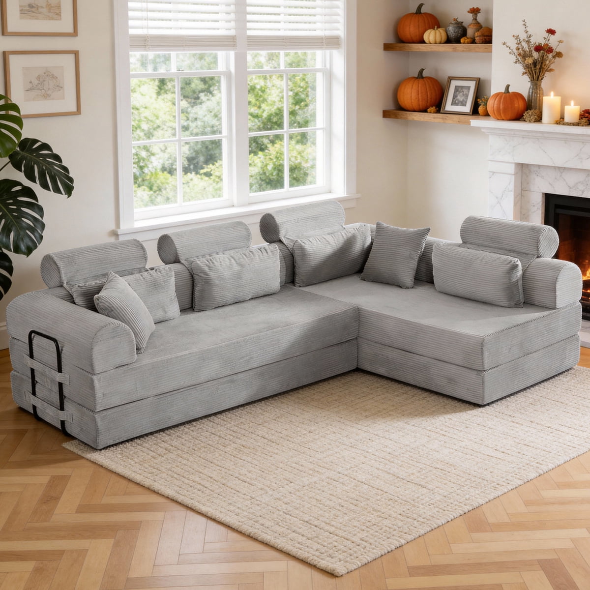 L Shaped Modular Sectional Sofa with Storage, Convertible Corduroy ...