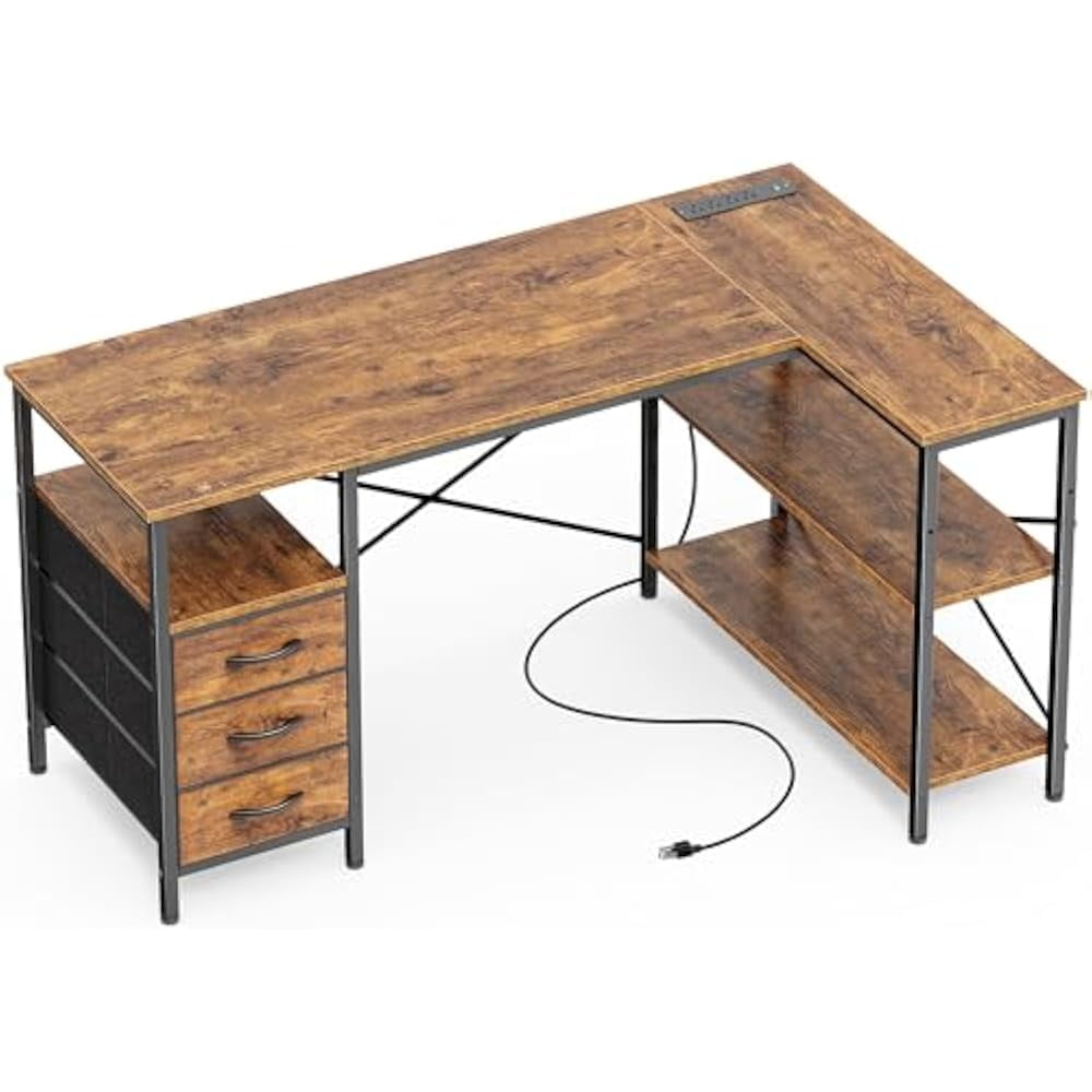 L Shaped Office Desk w/Power Outlets, 47 Inch Computer Desks w/3 ...