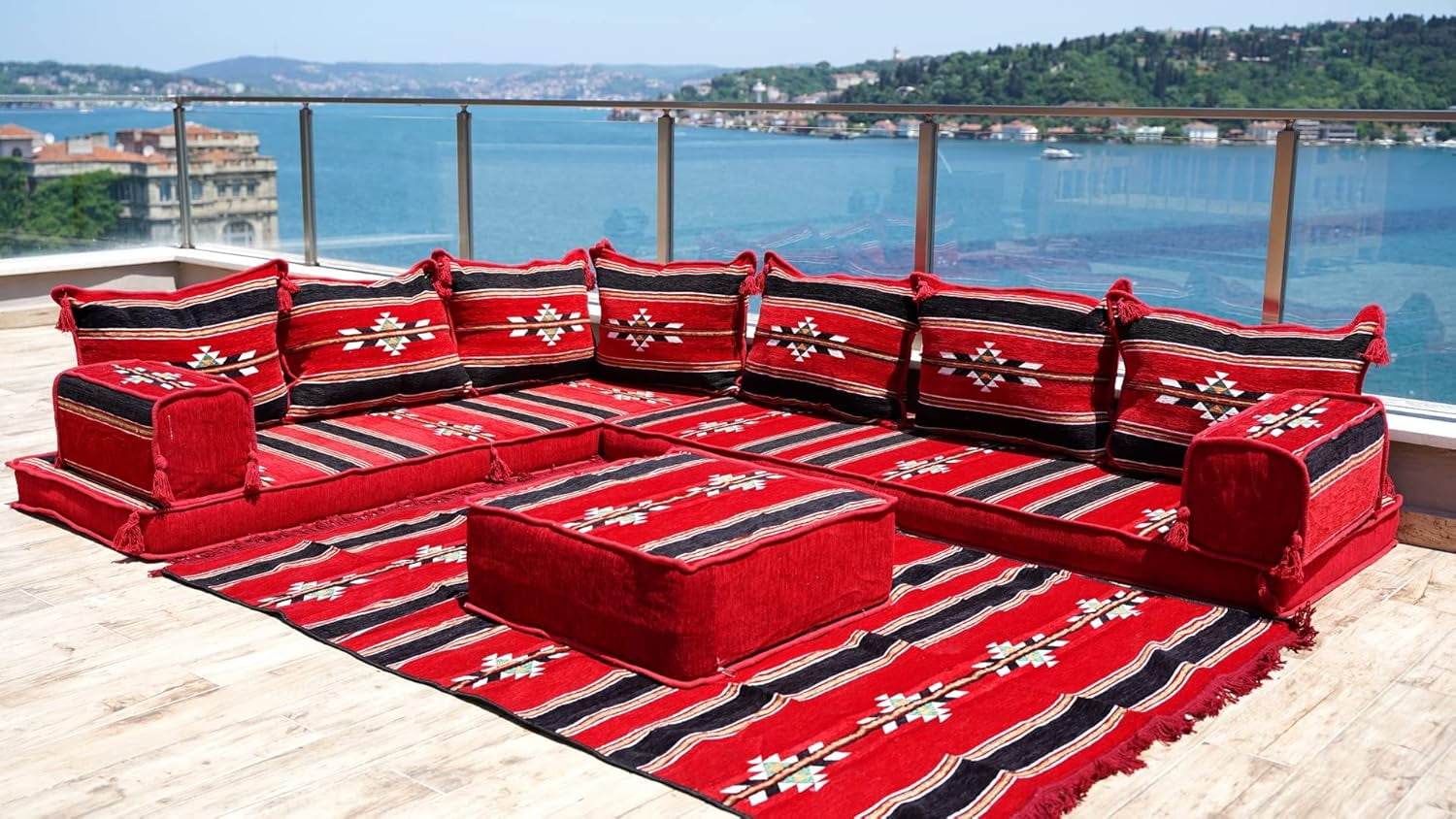 L Shaped Red Arabic Sofa, Convertible Sofa, Floor Pillows, Sleeper Sofa ...