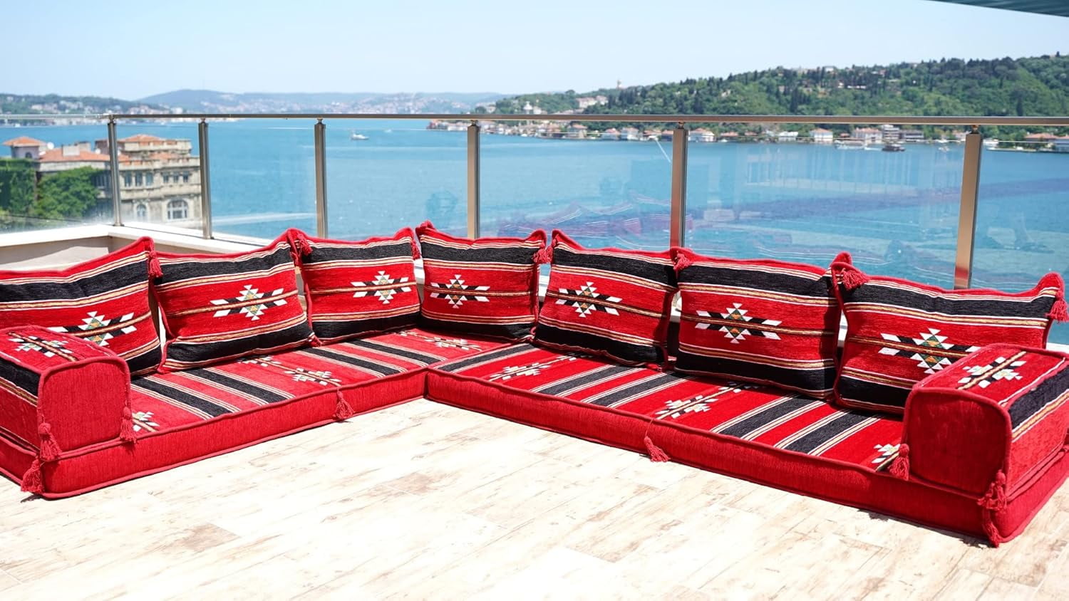 L Shaped Red Arabic Sofa, Convertible Sofa, Floor Pillows, Sleeper Sofa ...