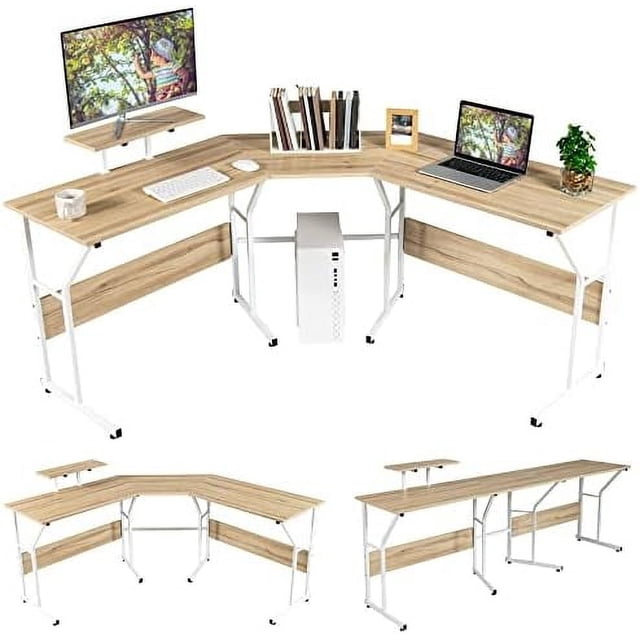 L-Shaped Reversible Computer Desk 2 Person Long Computer Workstation w ...