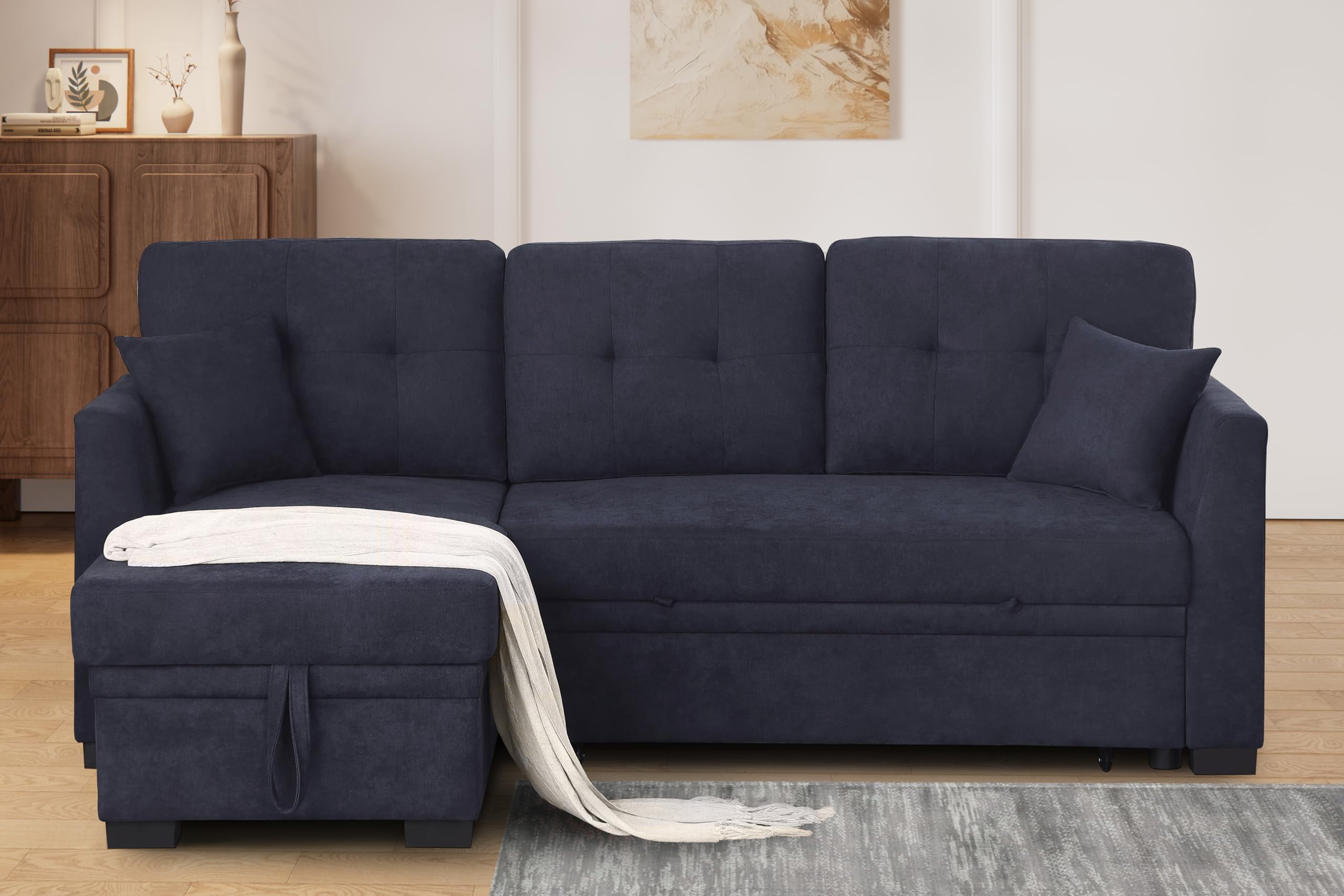 L-Shaped Reversible Sleeper Sectional Sofabed, Living Room 4 in 1 Pull ...