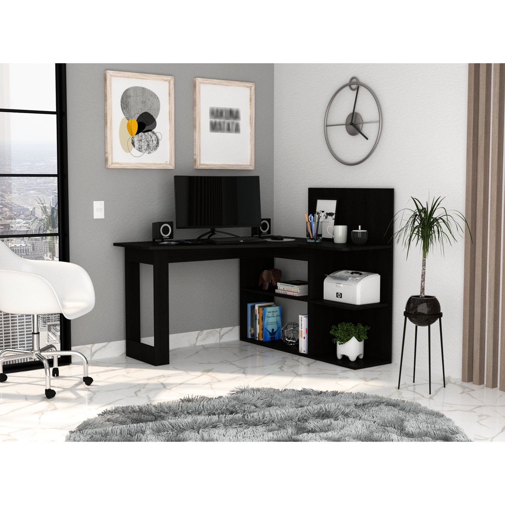 L-Shaped Right Return Desk with Open Storage / Functional and ...