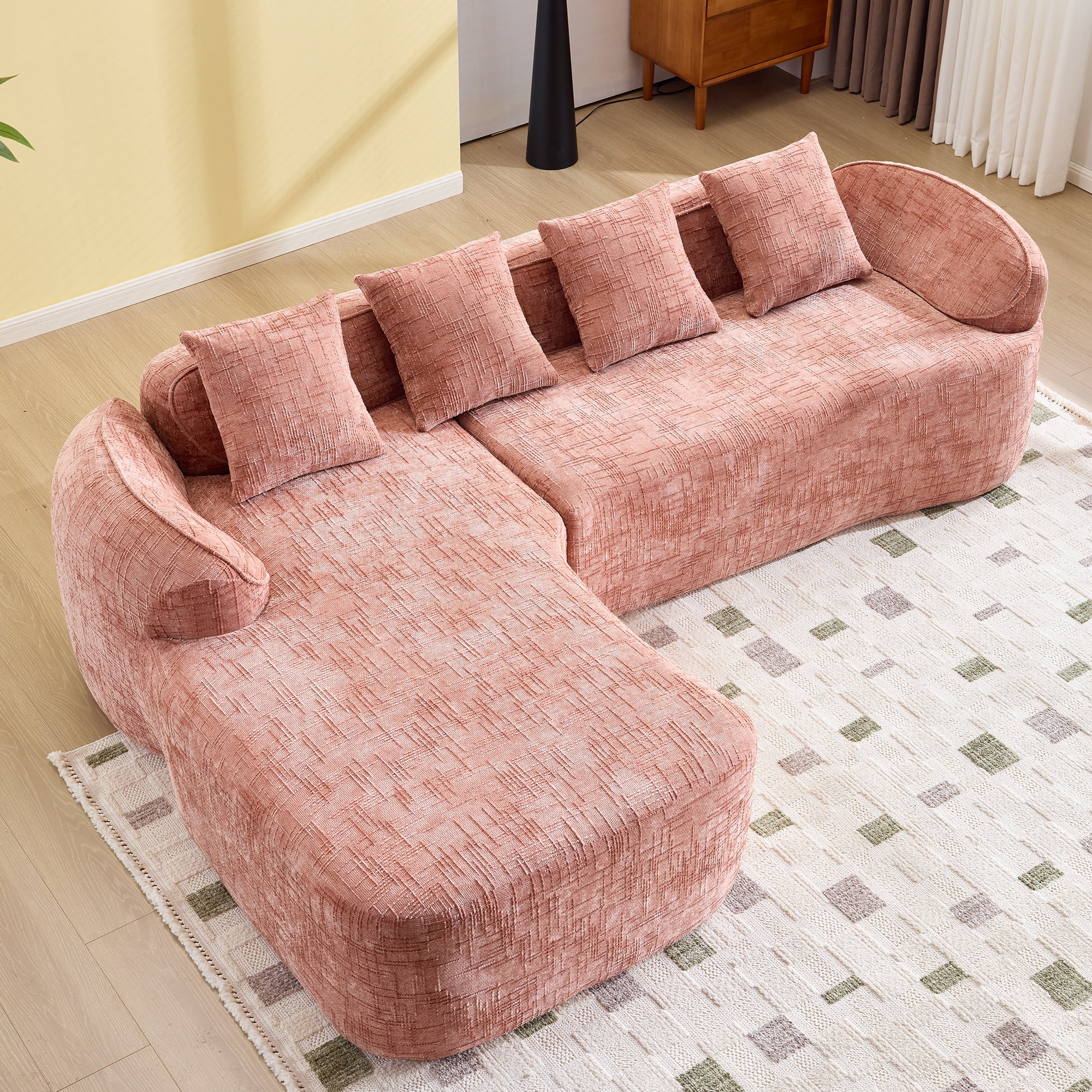 L-Shaped Sectional, Compressed Sofa with Chenille Fabric and Sponge ...