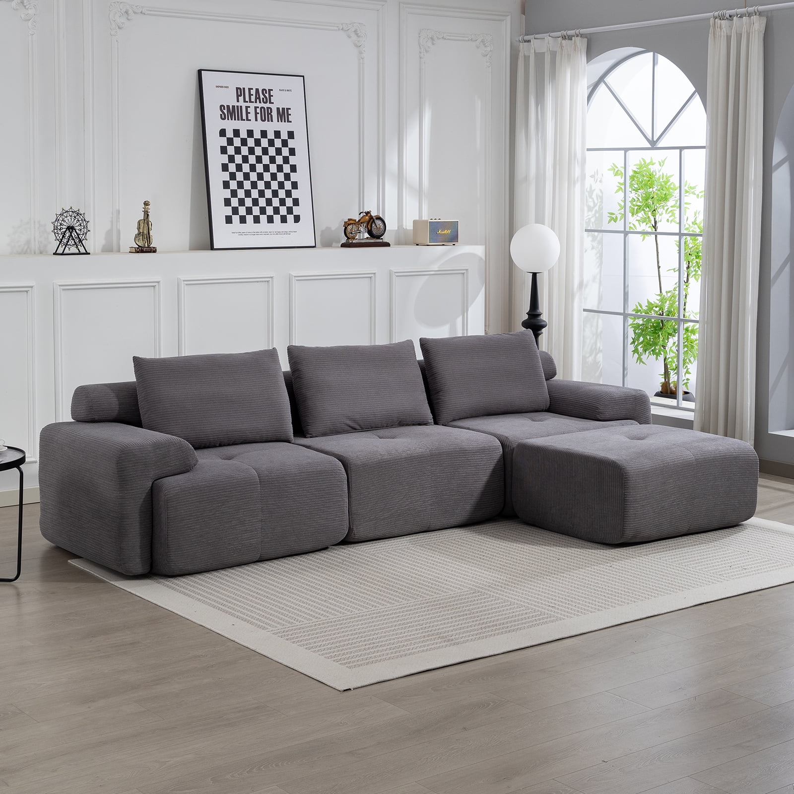 L-Shaped Sectional Couch with Memory Foam – No-Assembly Convertible ...