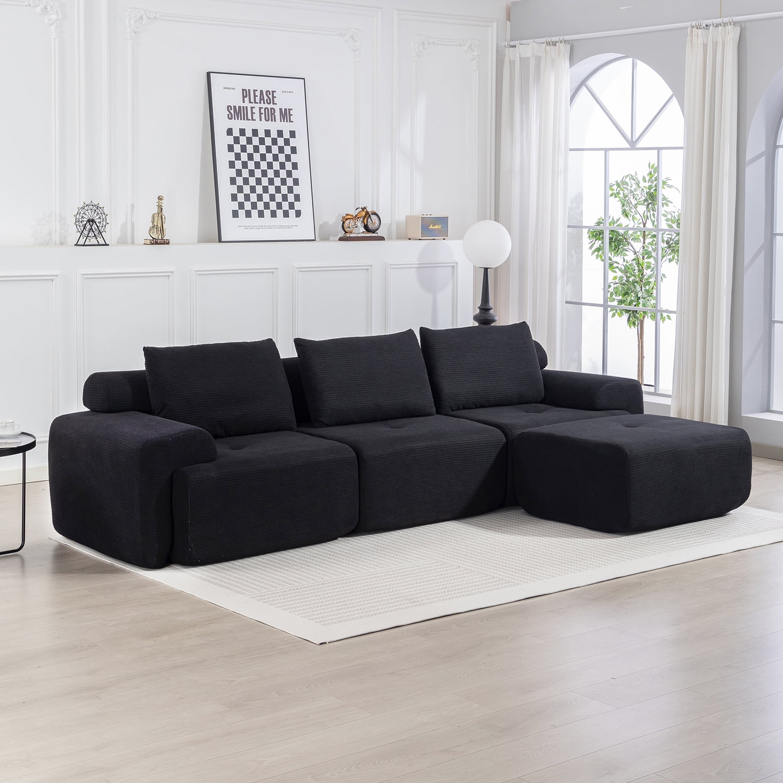 L-Shaped Sectional Couch with Memory Foam – No-Assembly Convertible ...