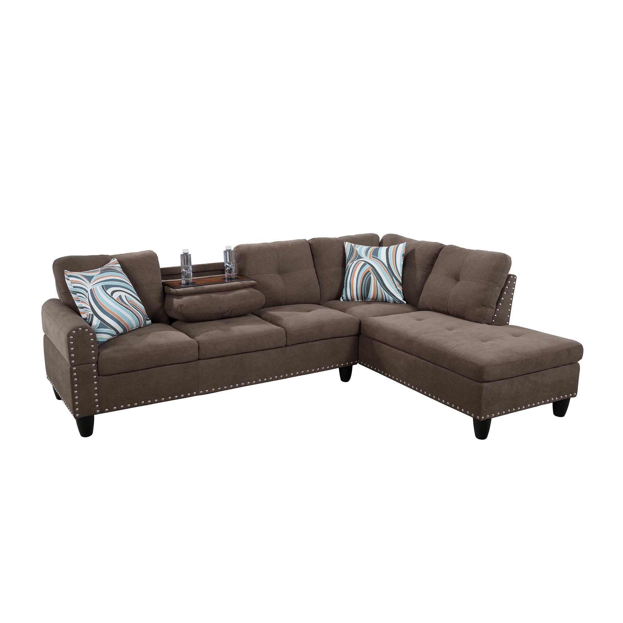 L Shaped Sectional Couch, Modern Nailhead Lounge Sofa, Modular ...
