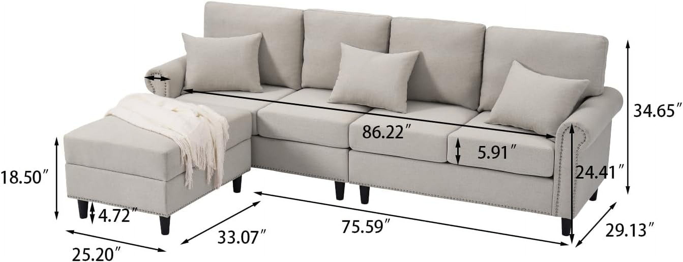 L Shaped Sectional Couch with Storage Ottoman, 4 Seats Comfortable ...