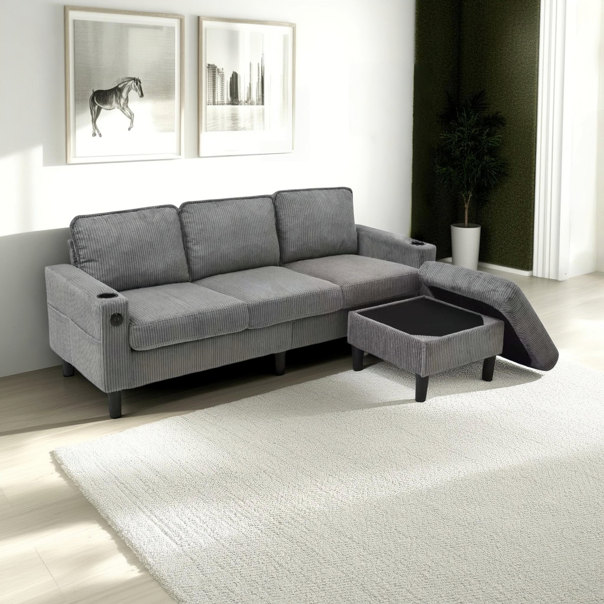 GARITIN L Shaped Sectional Couches with Storage Ottoman, 3 Seater Combo ...