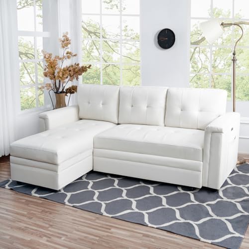 L-Shaped Sectional Sleeper Sofa with USB Ports - Convertible Pull-Out ...