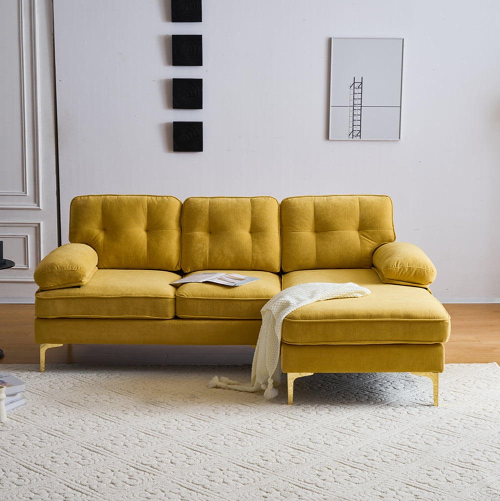 L-Shaped Sectional Sofa with Chaise, 83" Modern Velvet Tufted ...