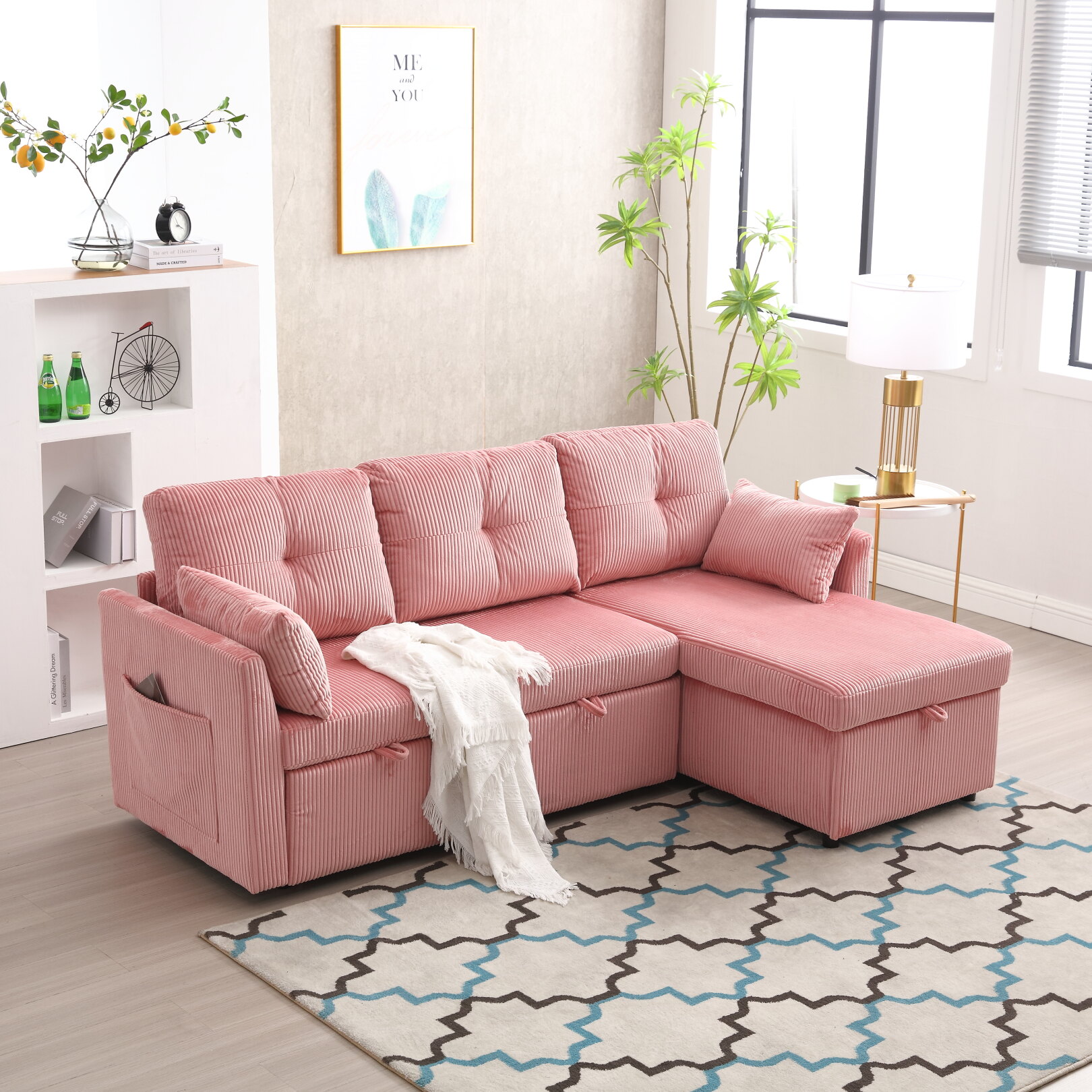 L Shaped Sectional Sofa, Convertible Sleeper with Pullout Bed, Modular ...