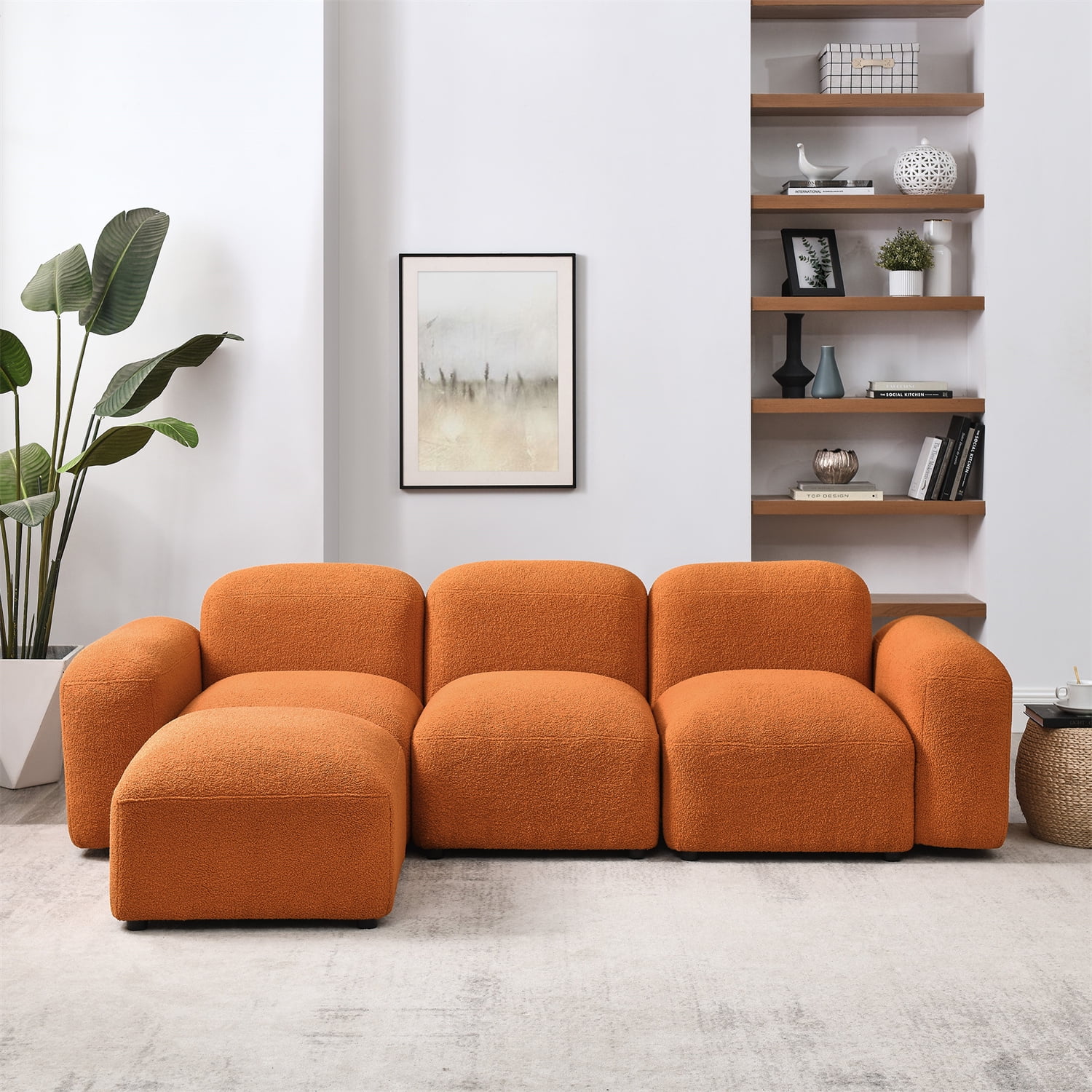 L-Shape Modular Sofa, DIY Combo, Memory Foam, Hardwood Frame, Orange ...