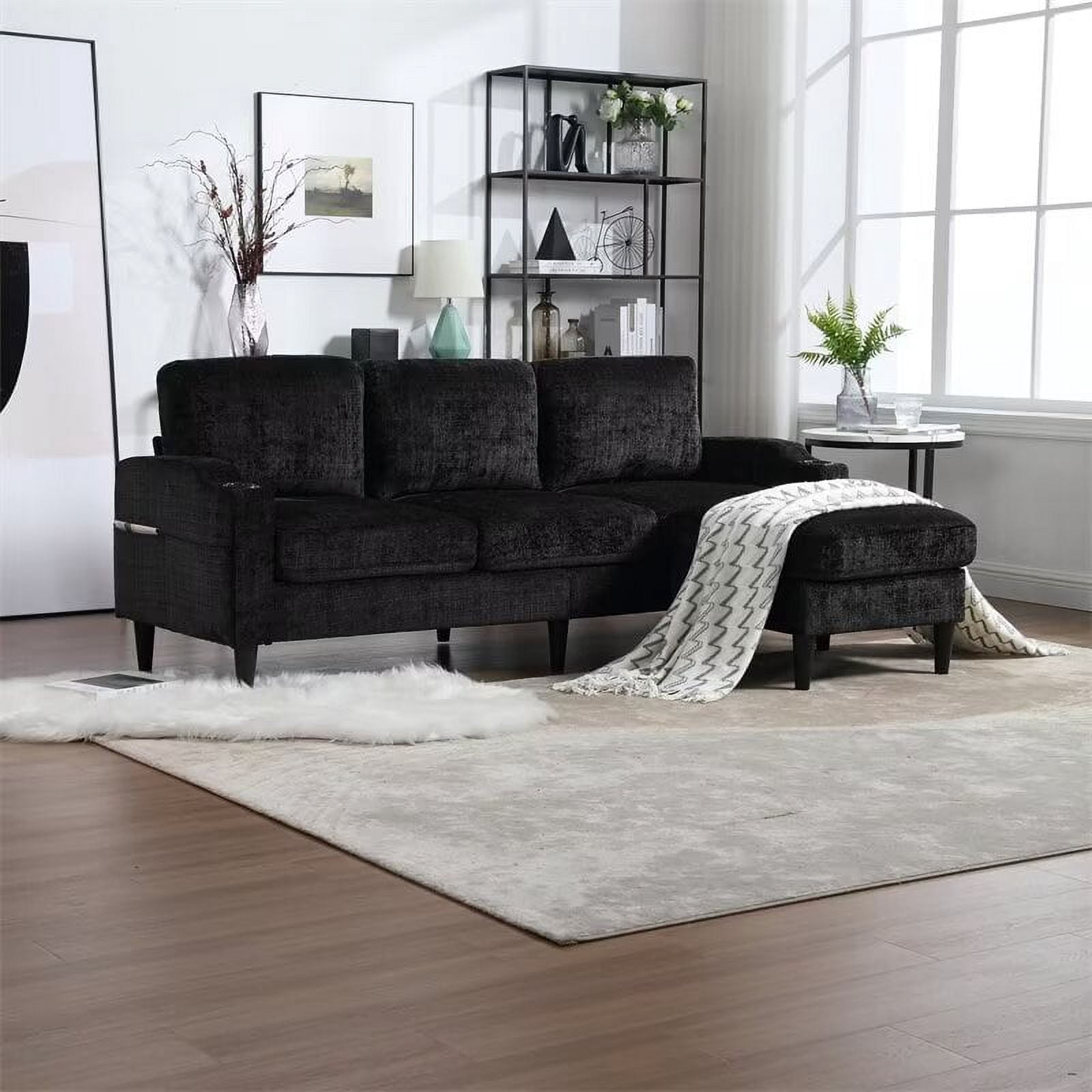 L-Shaped Sectional Sofa Couch Set, 77 Inch Modern Chenille Fabric ...