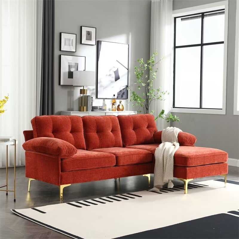 L-Shaped Sectional Sofa Couch Set, 83 Inch Modern Chenille Fabric ...