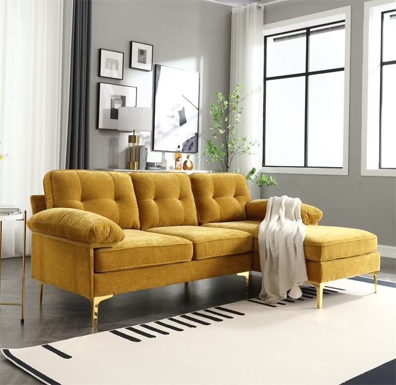 L-Shaped Sectional Sofa Couch Set, 83 Inch Modern Chenille Fabric ...
