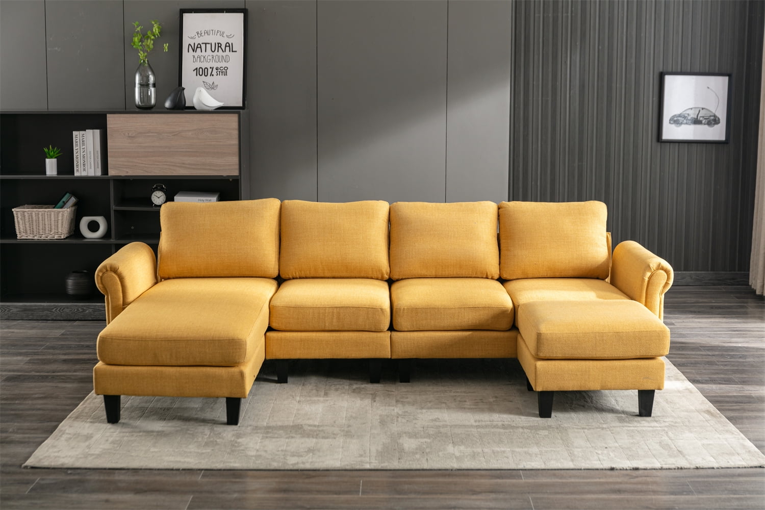L-Shaped Sectional Sofa with Movable Ottaman, Modern Upholstered Accent ...