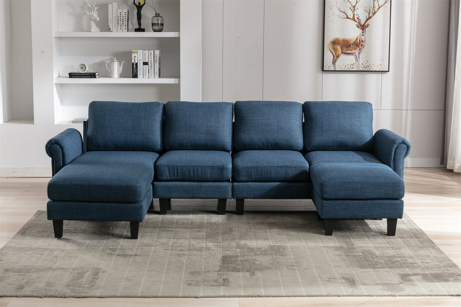 L-Shaped Sectional Sofa with Movable Ottaman, Modern Upholstered Accent ...