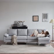 U-Shaped Sectional Sofa, 108.5" Modern Large Linen+Leathaire Fabric ...