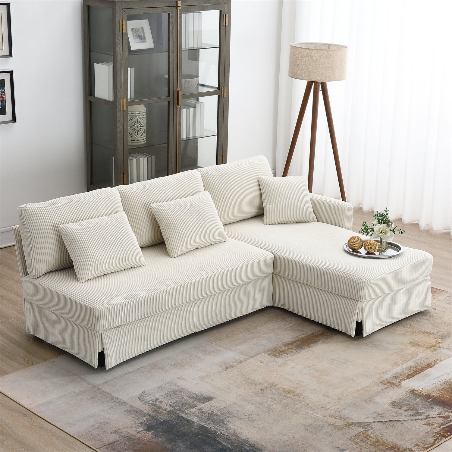 L-Shaped Sectional Sofa with Reversible Chaise, Modern Corduroy Sofa 4 ...