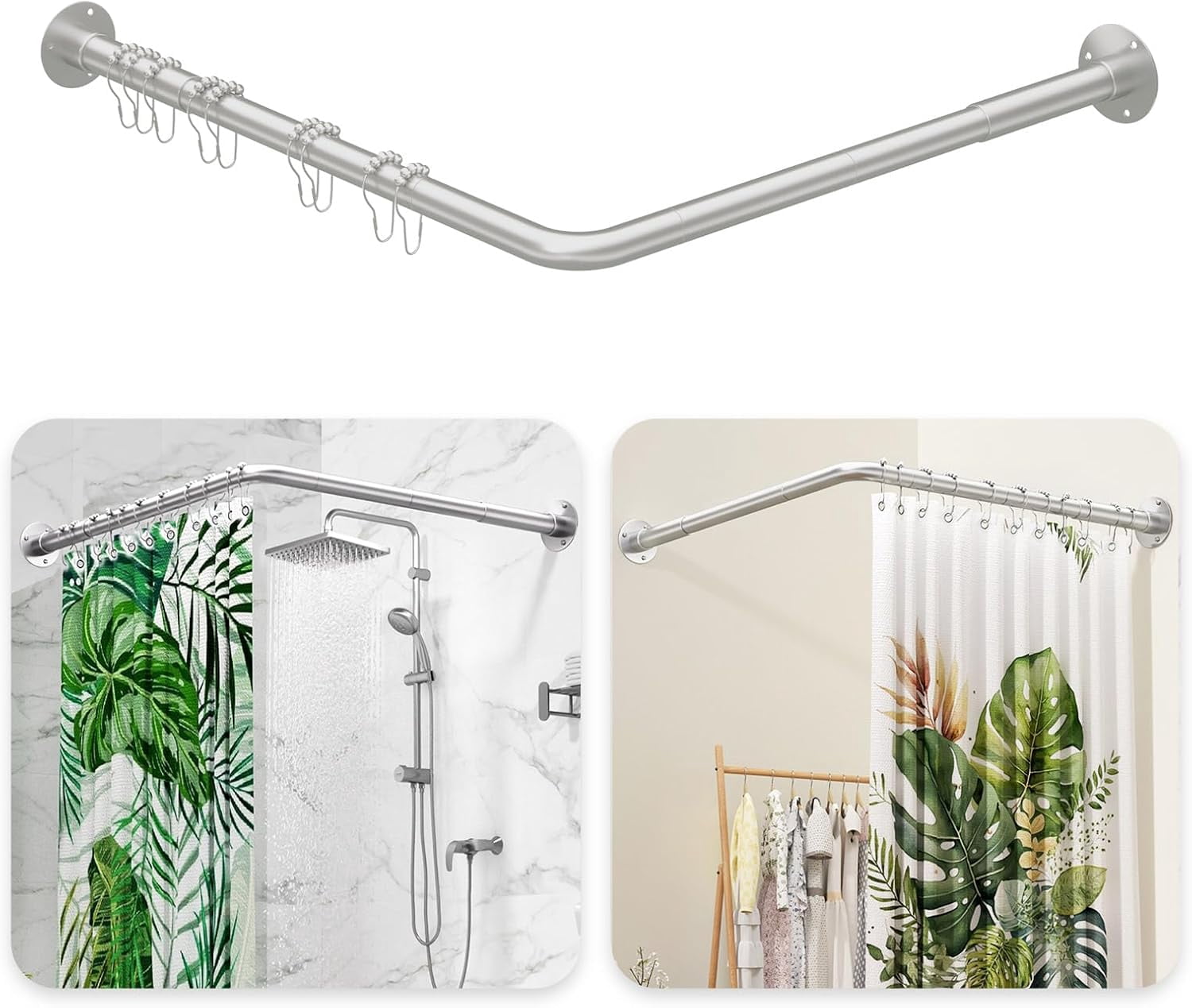 L Shaped Shower Curtain Rod, [23"-36"] x [23"-36"] Adjustable Corner ...
