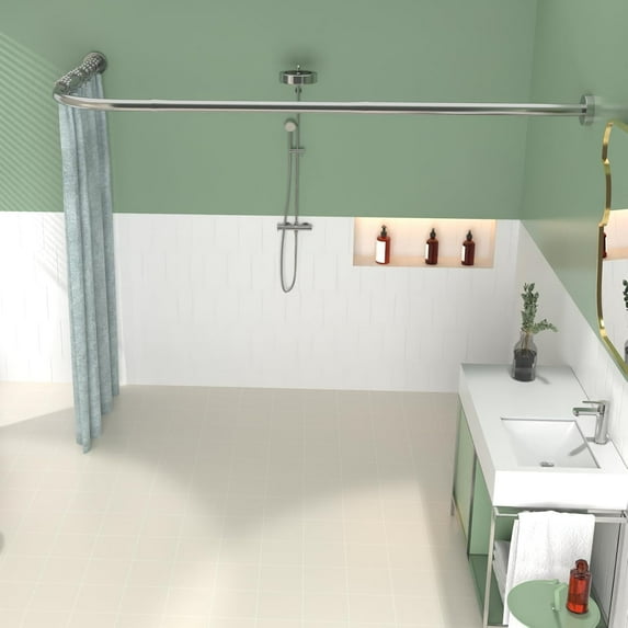 L Shaped Shower Curtain Rod,28-39 X 43-67 Inch Curved Shower Rod ...