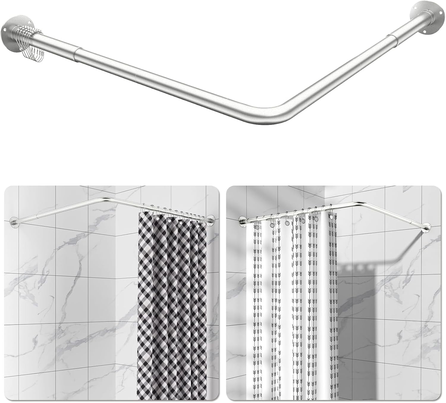 L Shaped Shower Curtain Rod, Adjustable Corner Shower Curtain Rod (23 ...