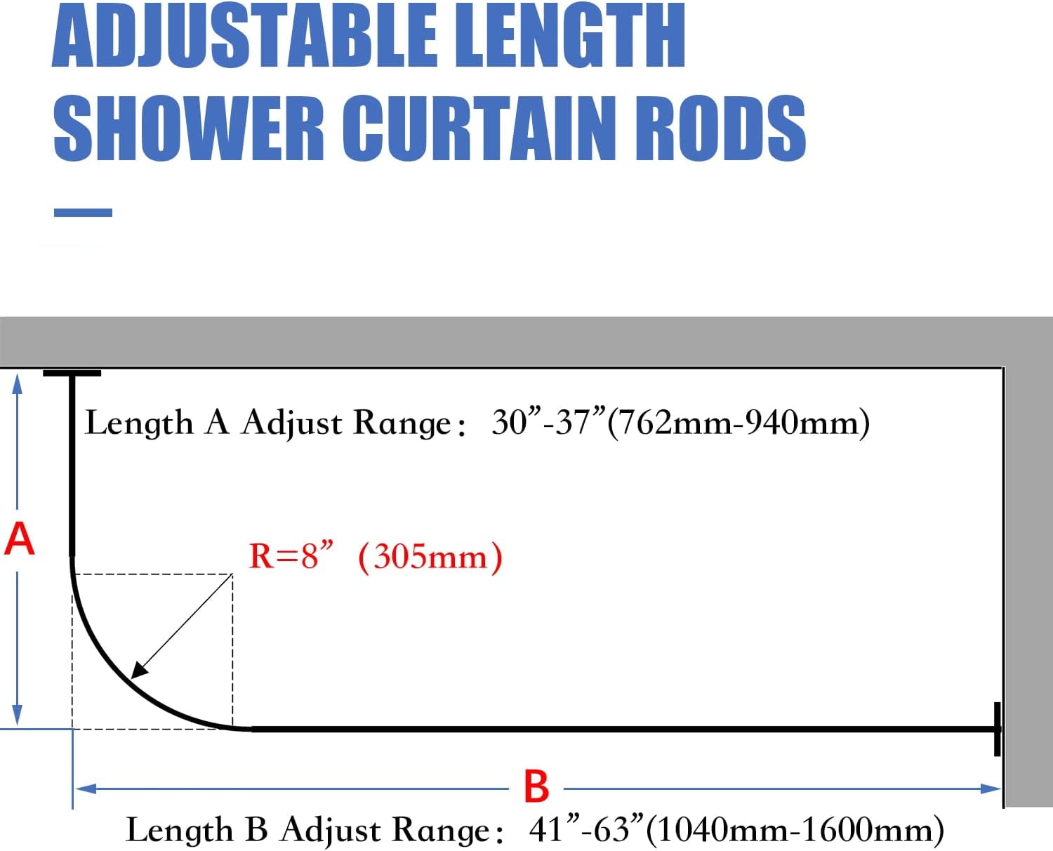 L Shaped Shower Curtain Rod, Corner Shower Curtain Rod, Adhesive Shower ...