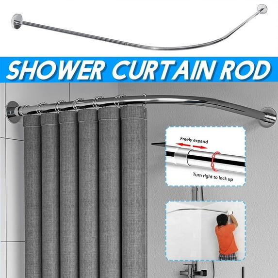 L-Shaped Shower Curtain Rod, Curved Shower Curtain Rod, Adjustable ...