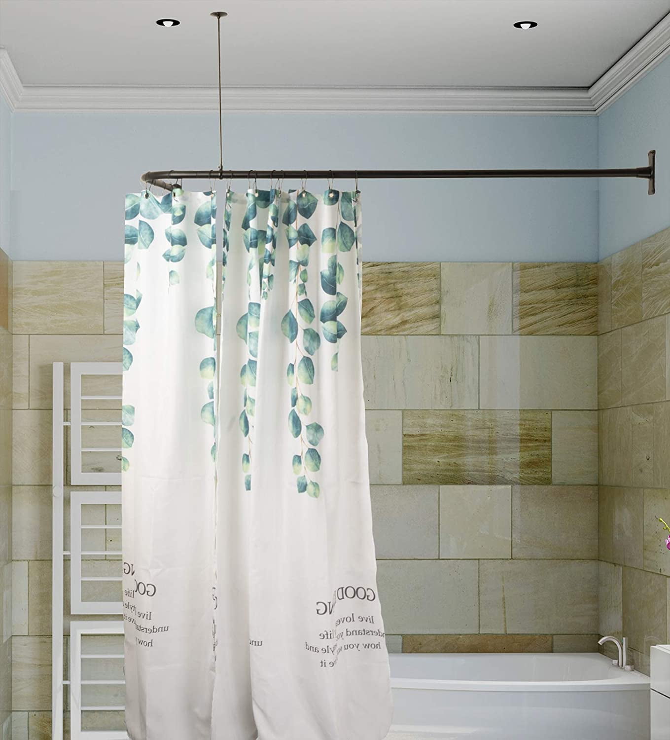 L Shaped Shower Curtain Rod for Corner Bathtub with Ceiling Support in ...