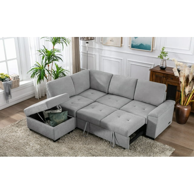 L-Shaped Sleeper Sofa with Pull Out Bed, Convertible Sofa Bed, Corner ...