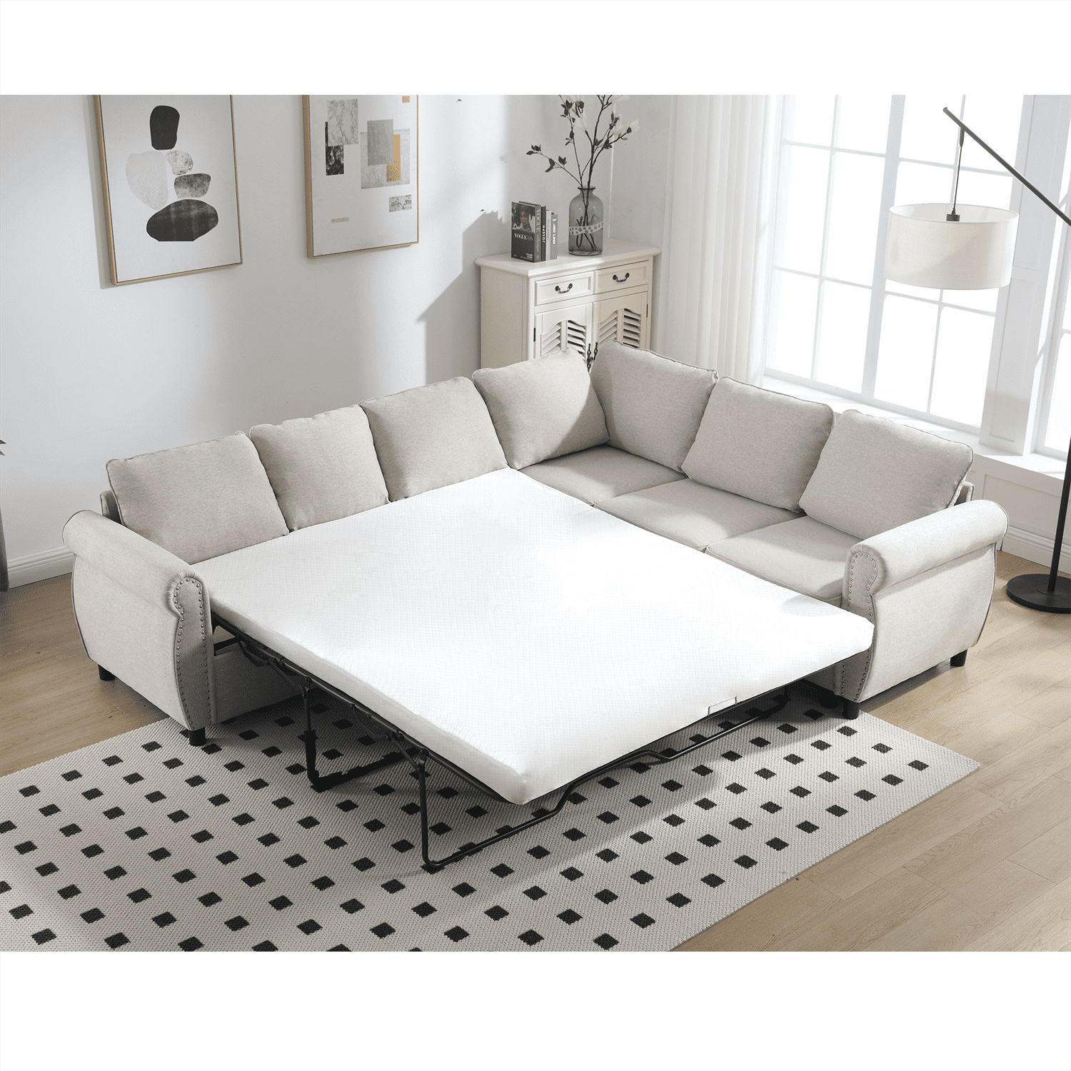 L-Shaped Sleeper Sofa, Pull Out Sofa Bed, 6 Seater Sectional Sofa Couch ...