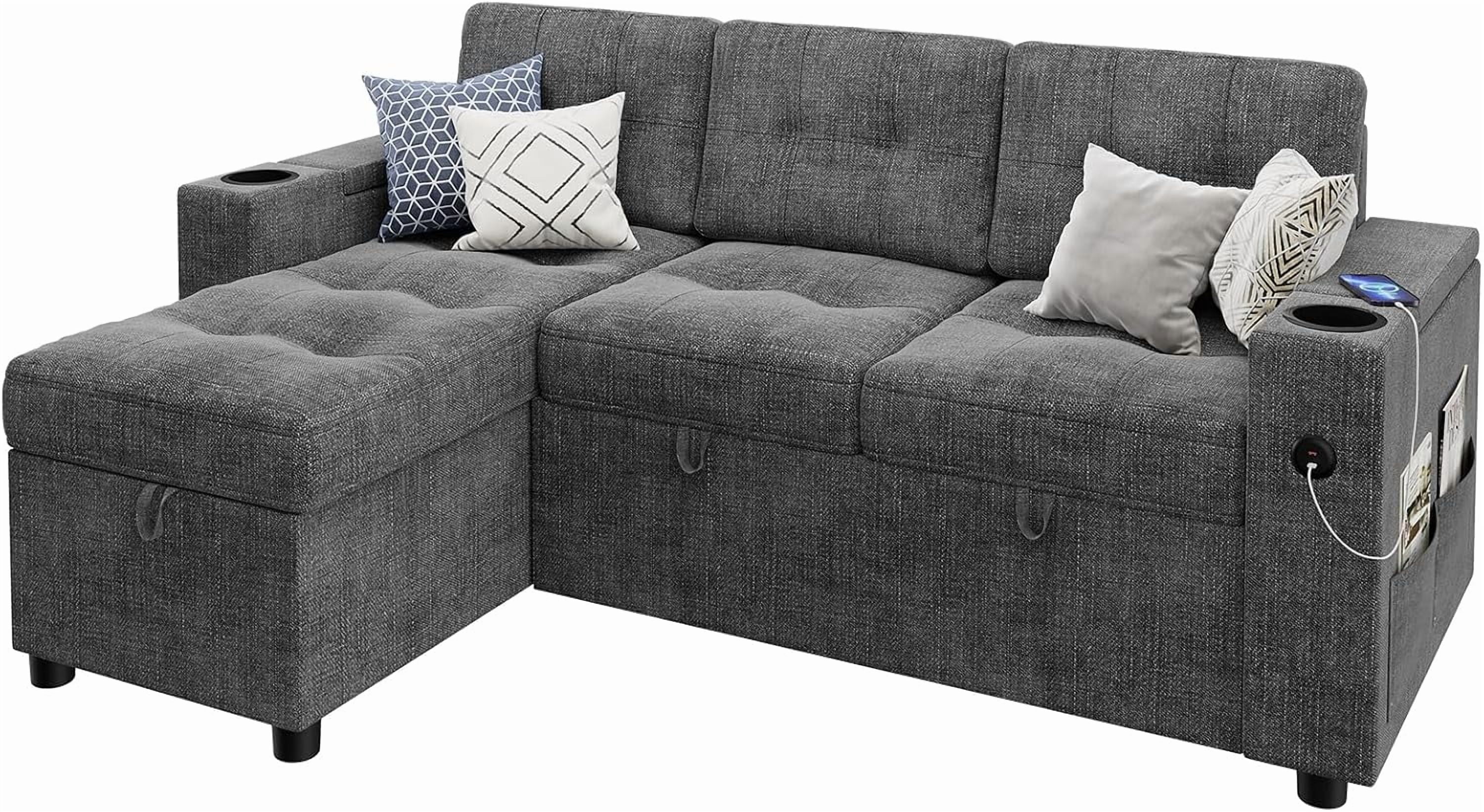 L-Shaped Sleeper Sofa with Storage & USB Ports, 84" Convertible Sofa ...