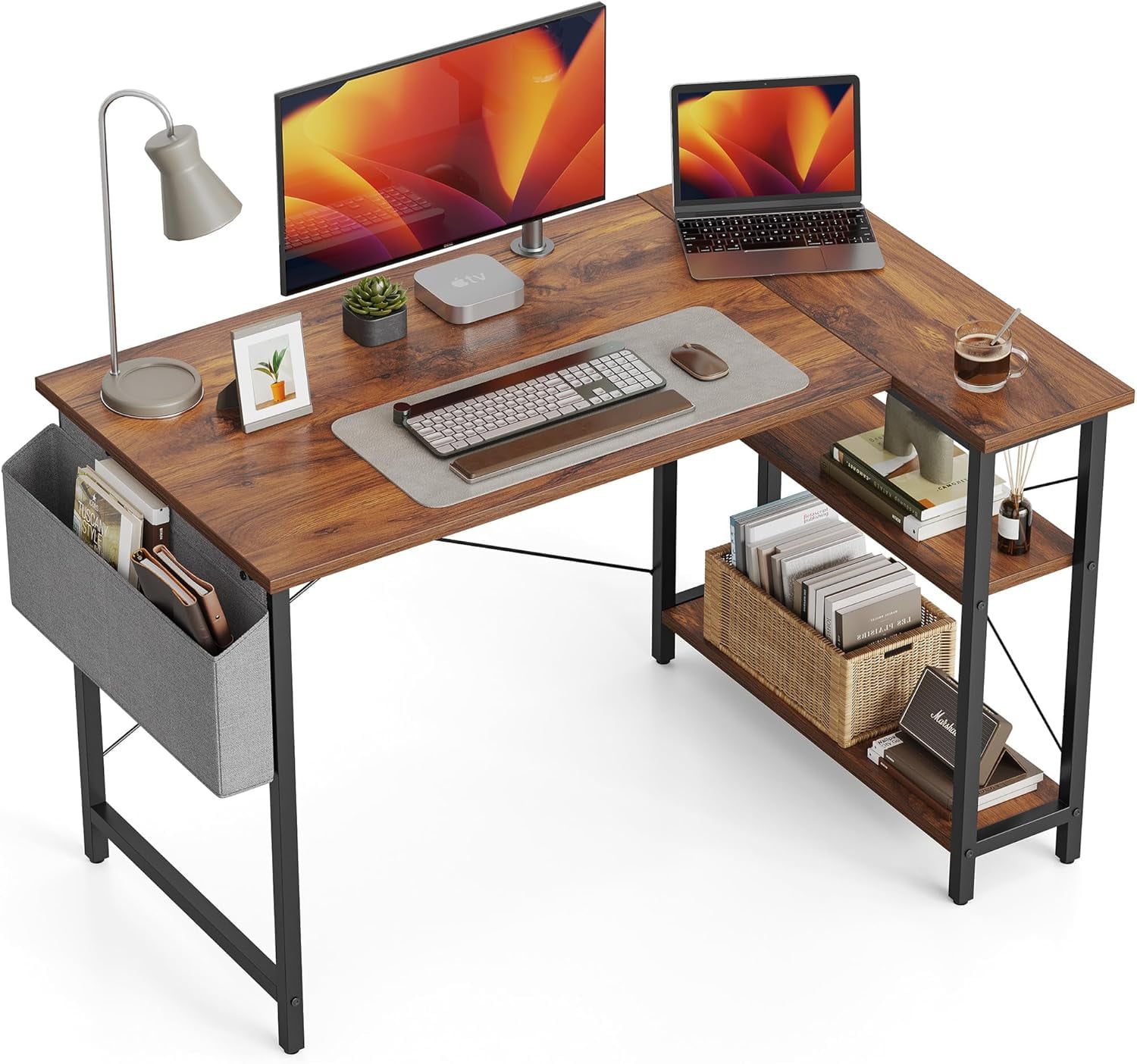 L Shaped Small Computer Desk with Storage Shelves, 40" Home Office ...