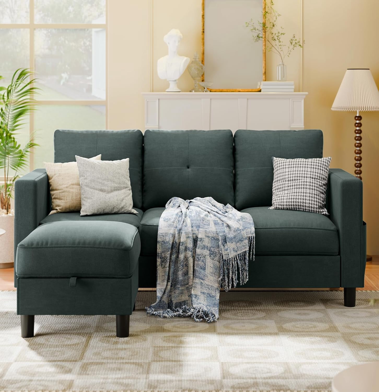 L-Shaped Sofa Couches for Living Room, 76" Convertible Sectional Sofa ...