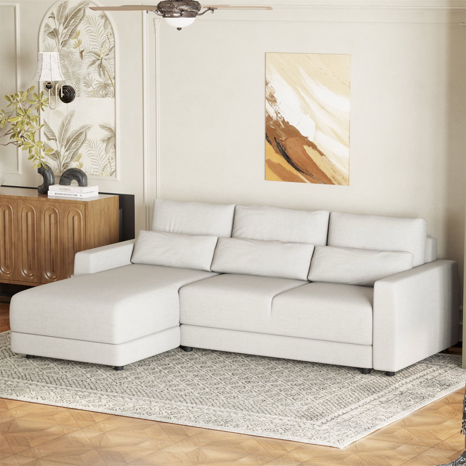 L-Shaped Sofa with Removable Back Cushions and 3 Pillows, Oversized ...