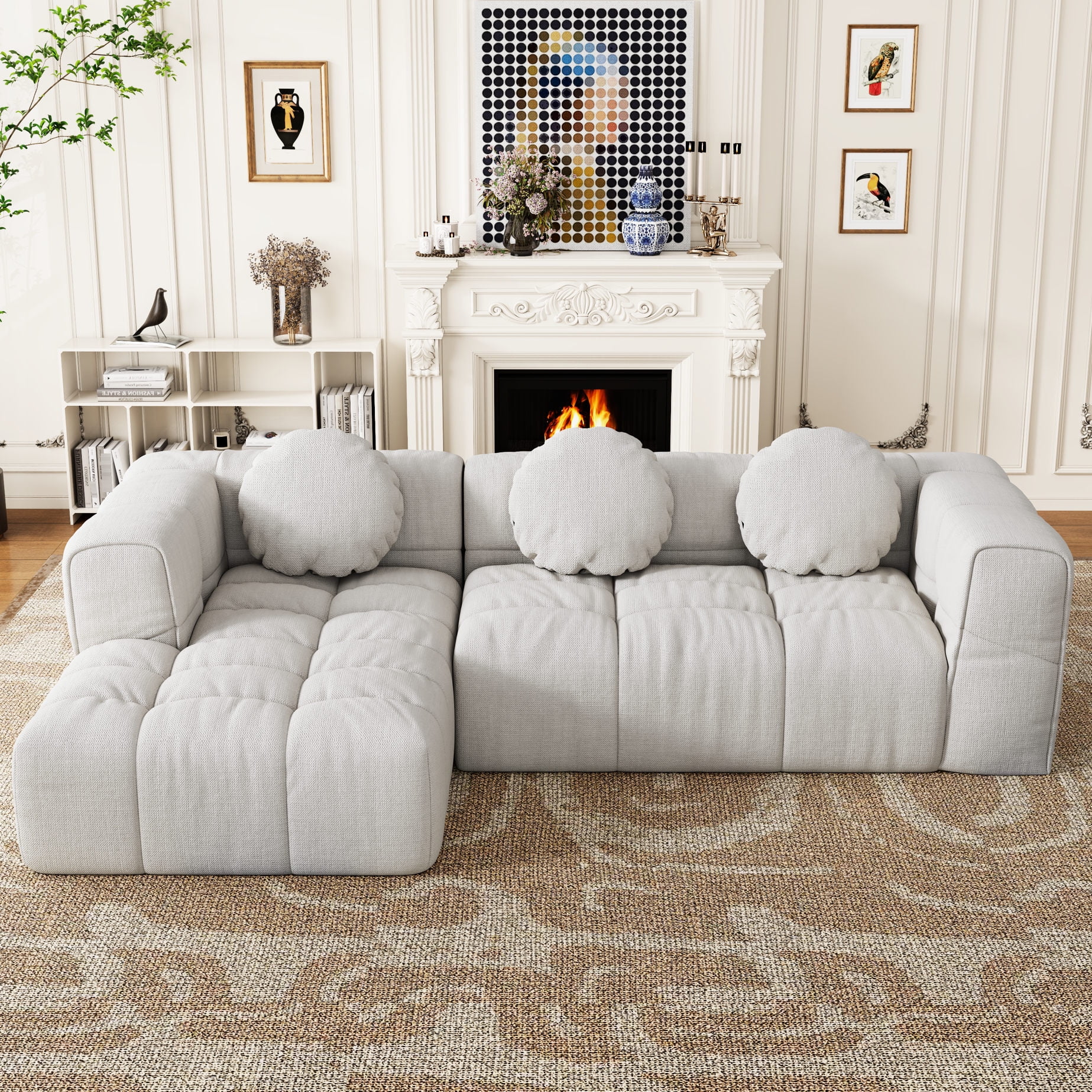 L-Shaped Sofa with Tufted Back and Square Arms / Stylish and Practical ...