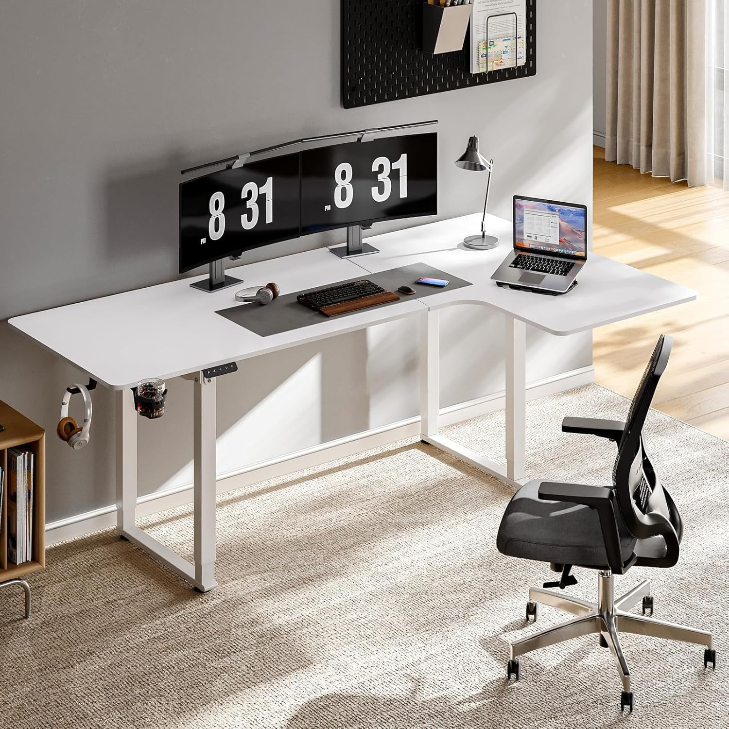 L Shaped Standing 63x43 Inches Electric L Stand Up with 4 Legs Dual ...