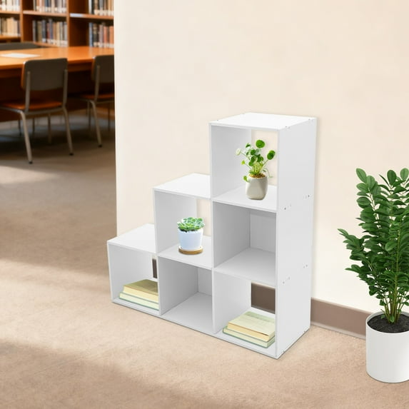 L-Shaped Storage Bookcase, Partition Design 6 Grids Corner Shelf ...