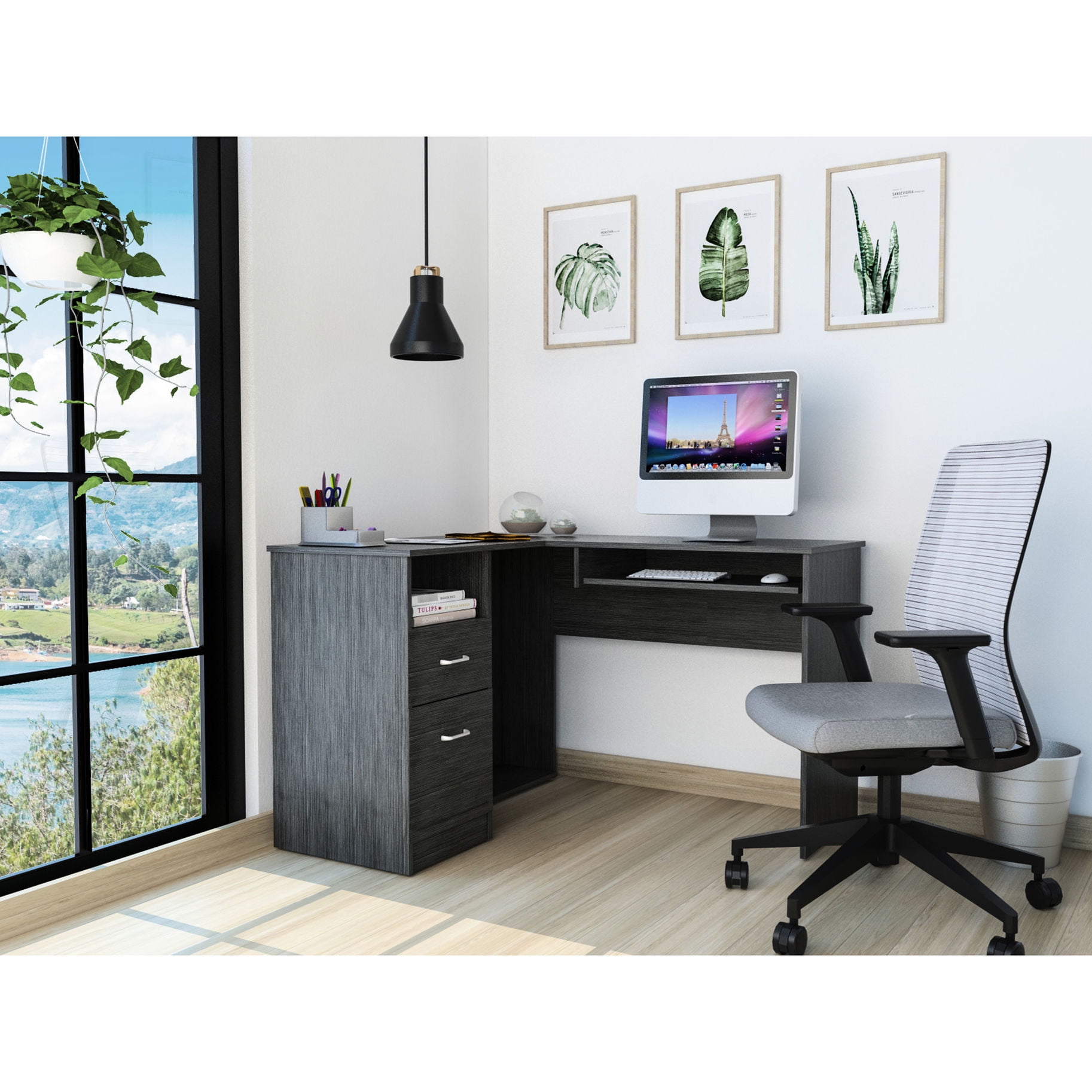 L-Shaped Structure & Display Shelf - Living Room Corner with Decorative ...