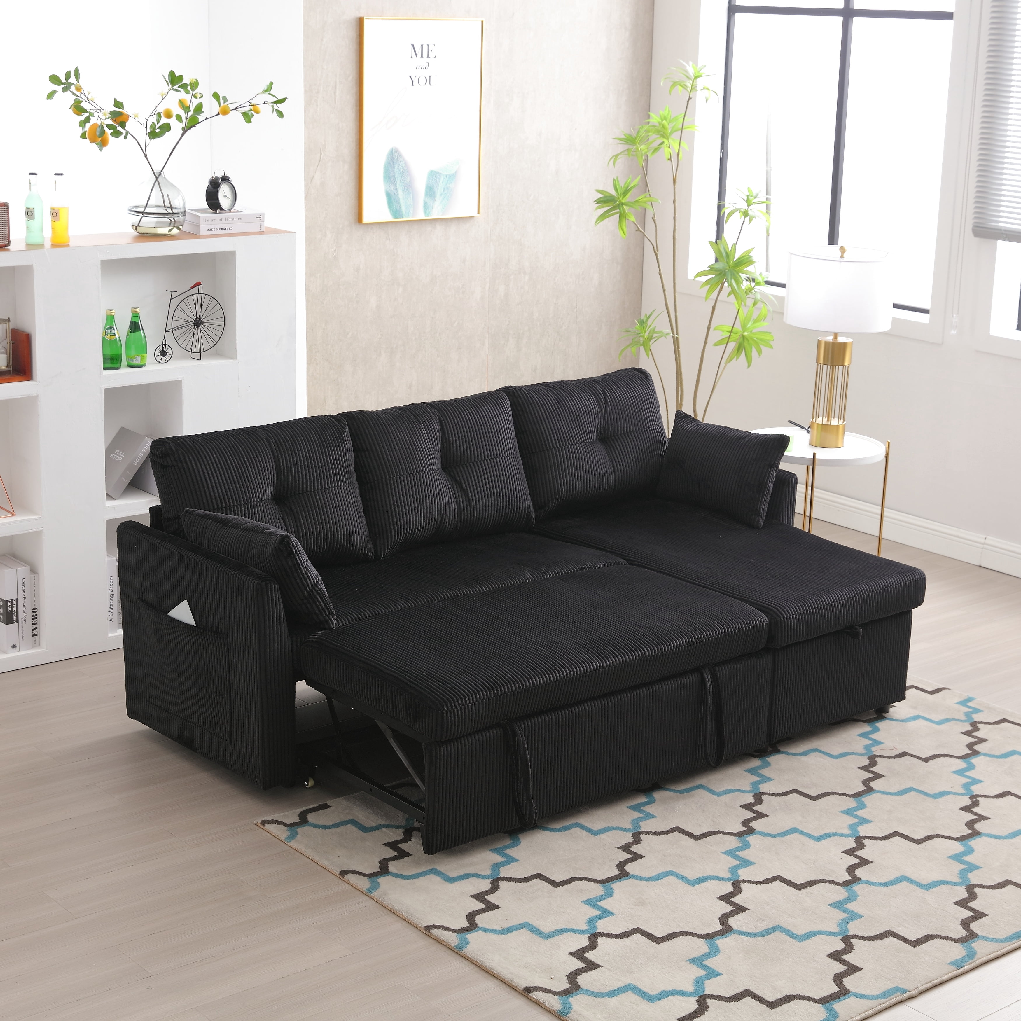 L Shaped Upholstered Sectional Sofa with Storage Chaise Lounges, Pull ...