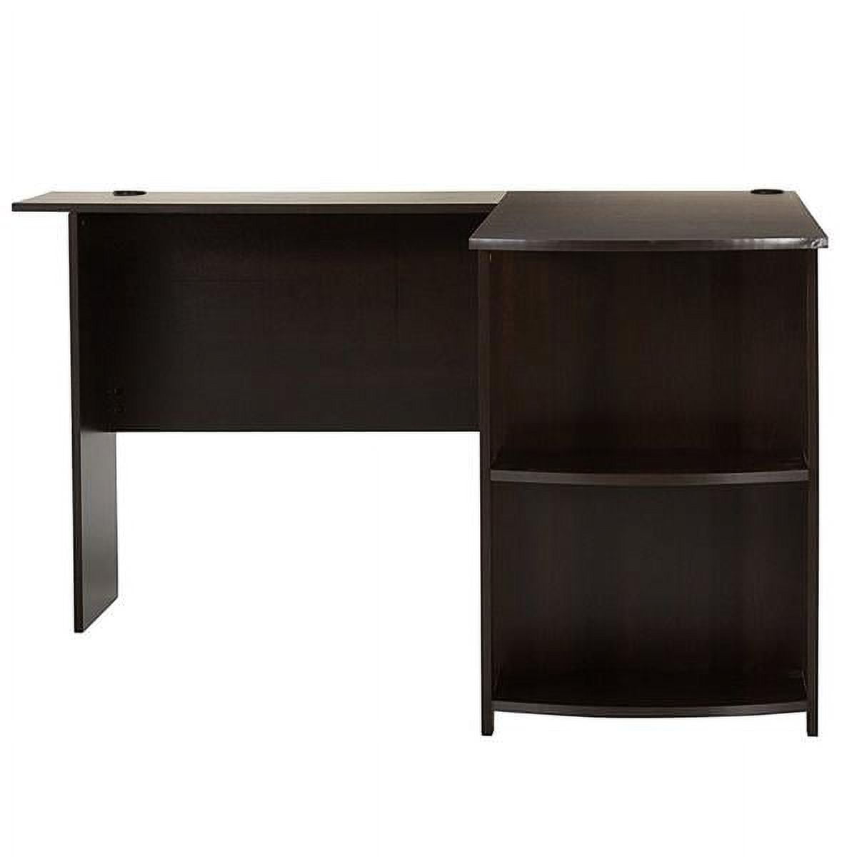 L-Shaped Wood Right-angle Computer Desk with Two-layer Bookshelves Dark ...