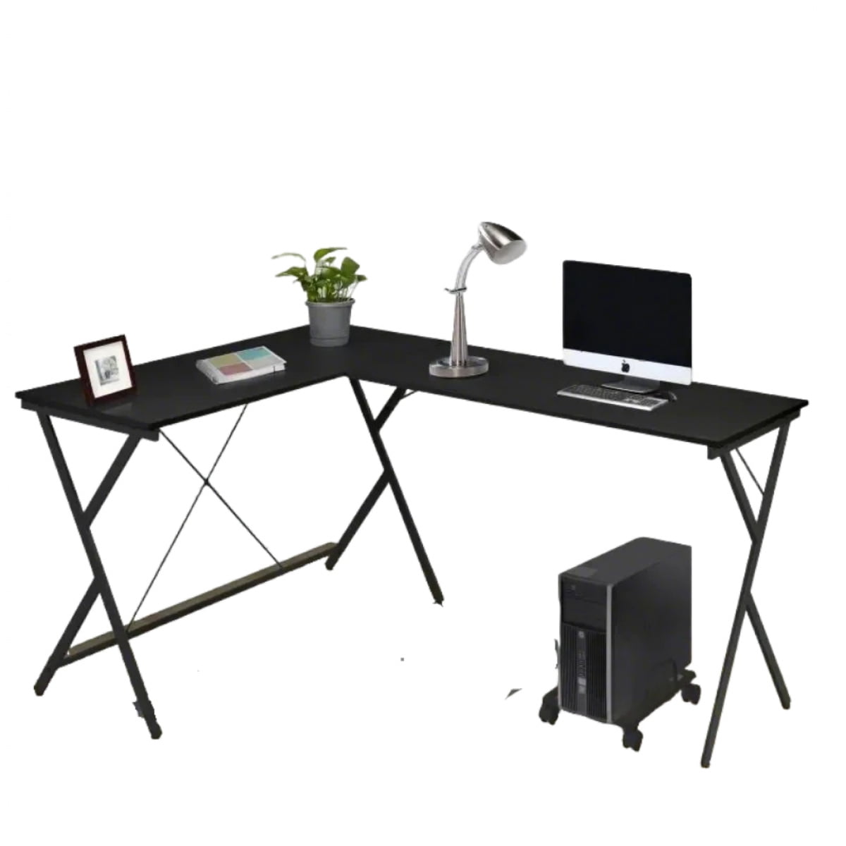 L-Shaped Work Desk, 63 Inch Corner Computer Desk with CPU Stand, Sturdy ...
