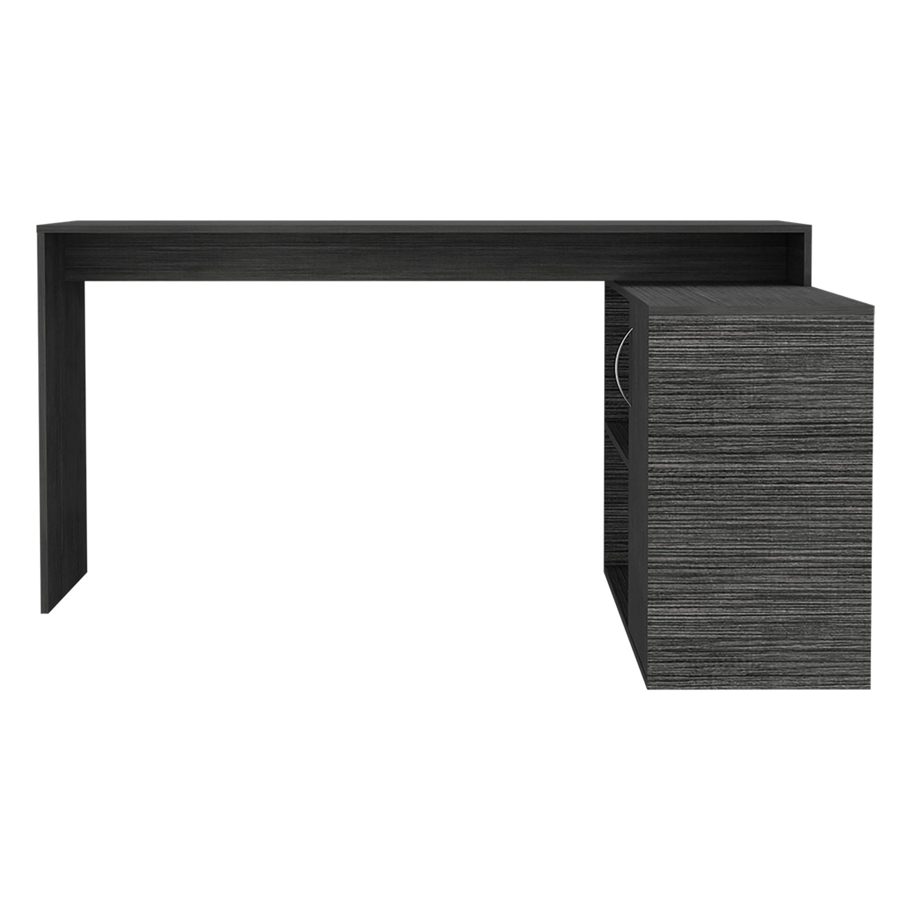 L-Shaped desk with two open shelves and cabinet for office setting ...