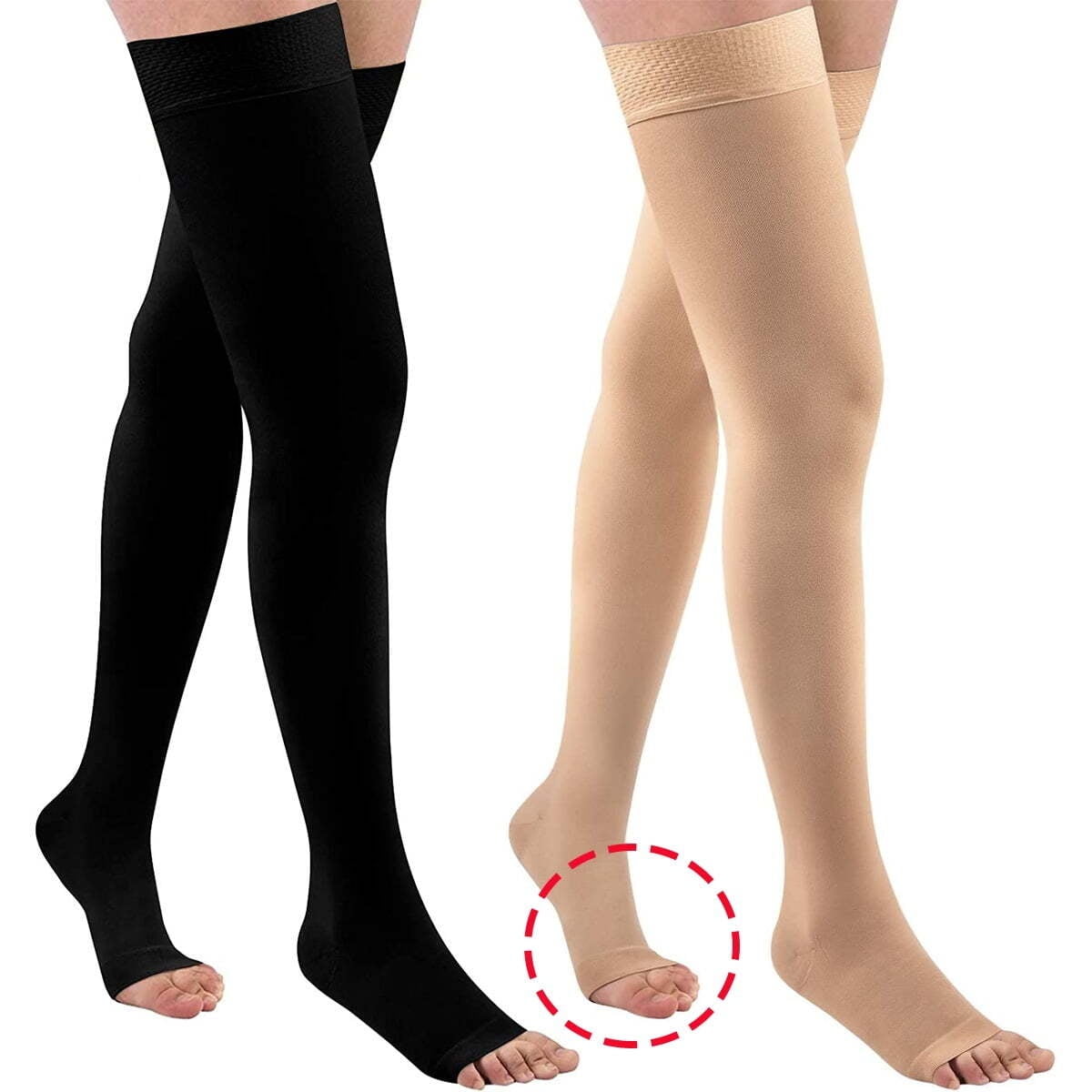 L Size Thigh High Compression Stockings 20-32mmHg Toeless Compression Socks for Women & Men(1 ...