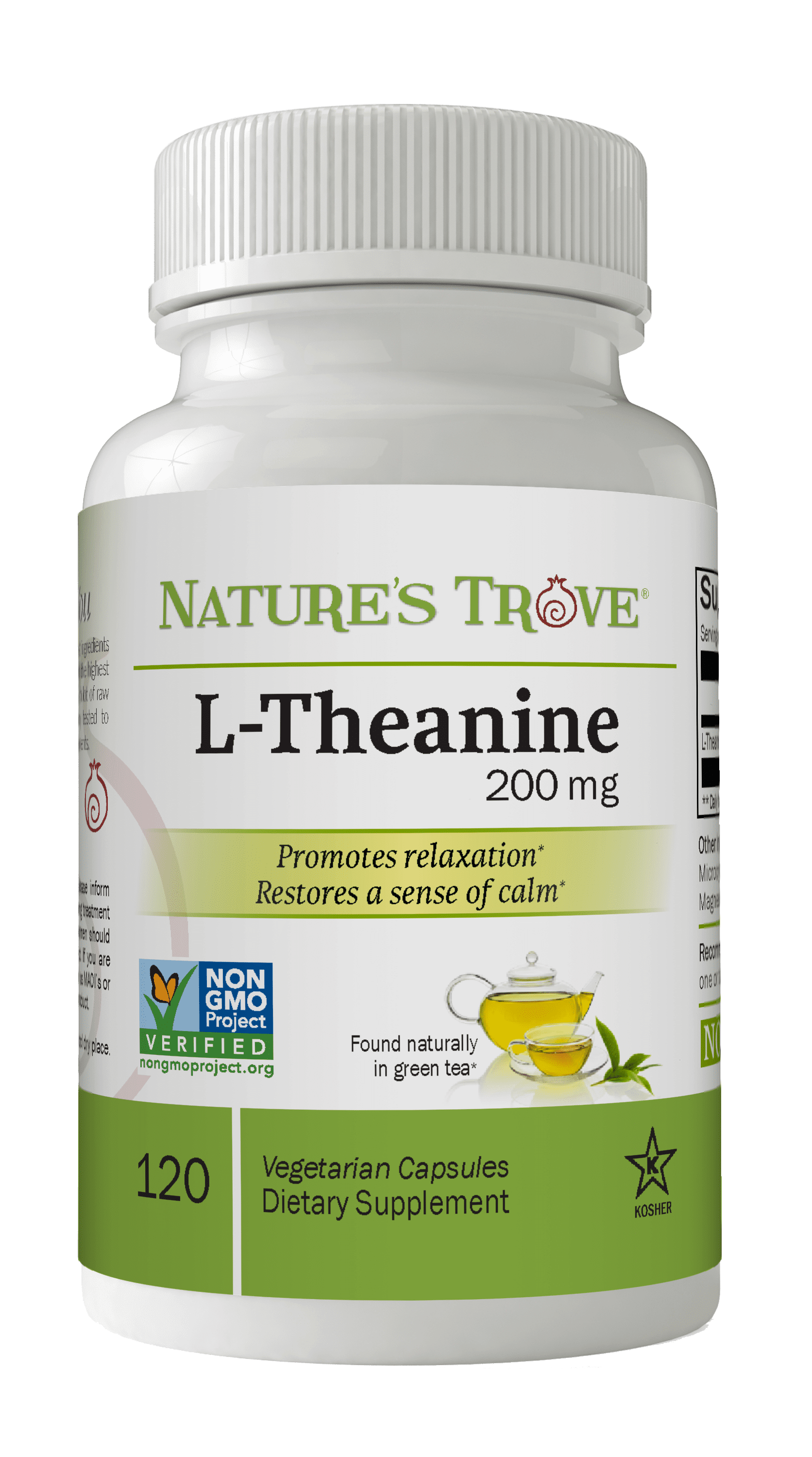L-Theanine 200mg - 120 Vegetarian Capsules - Non GMO Project Verified - Natures Trove - Walmart.com